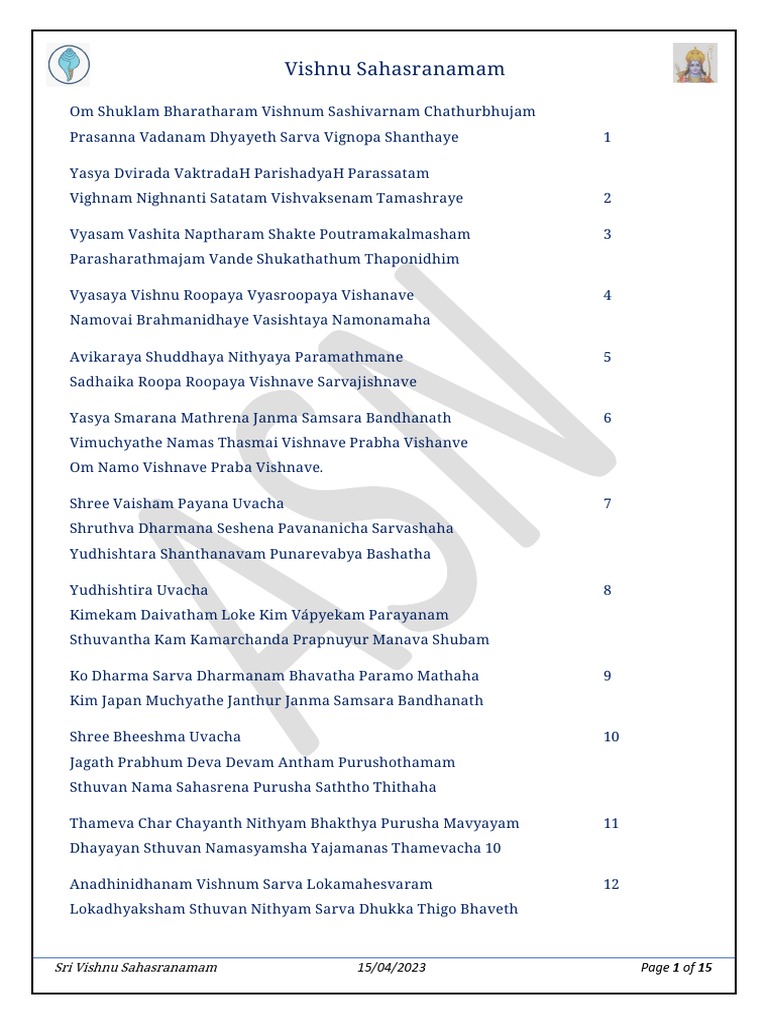 Sri Vishnu Sahasranamam | PDF | Deities | Indian Philosophy
