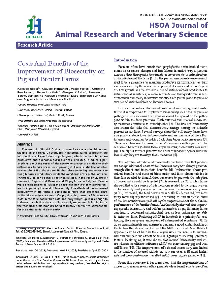 Costs and Benefits of The Improvement of Biosecurity On Pig and Broiler ...