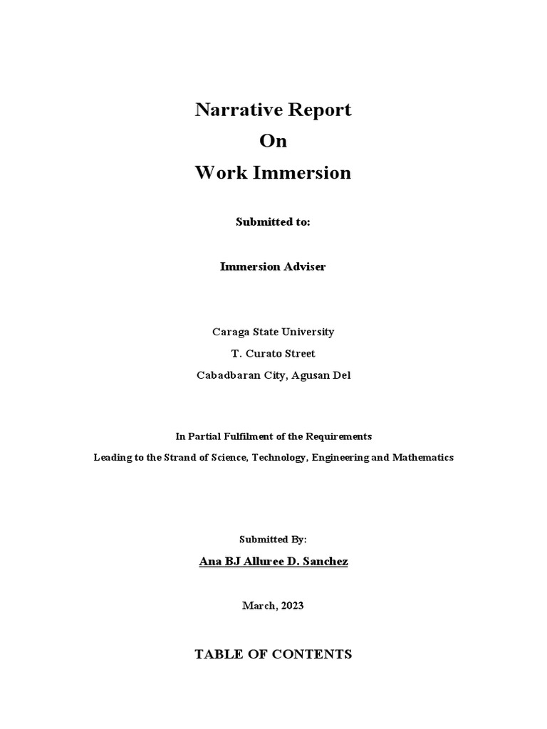 Grade 12 Work Immersion Narrative Report | PDF | Social Science | Wellness