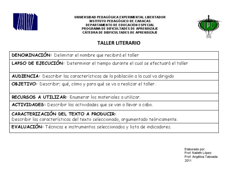Formato Taller Literario | PDF