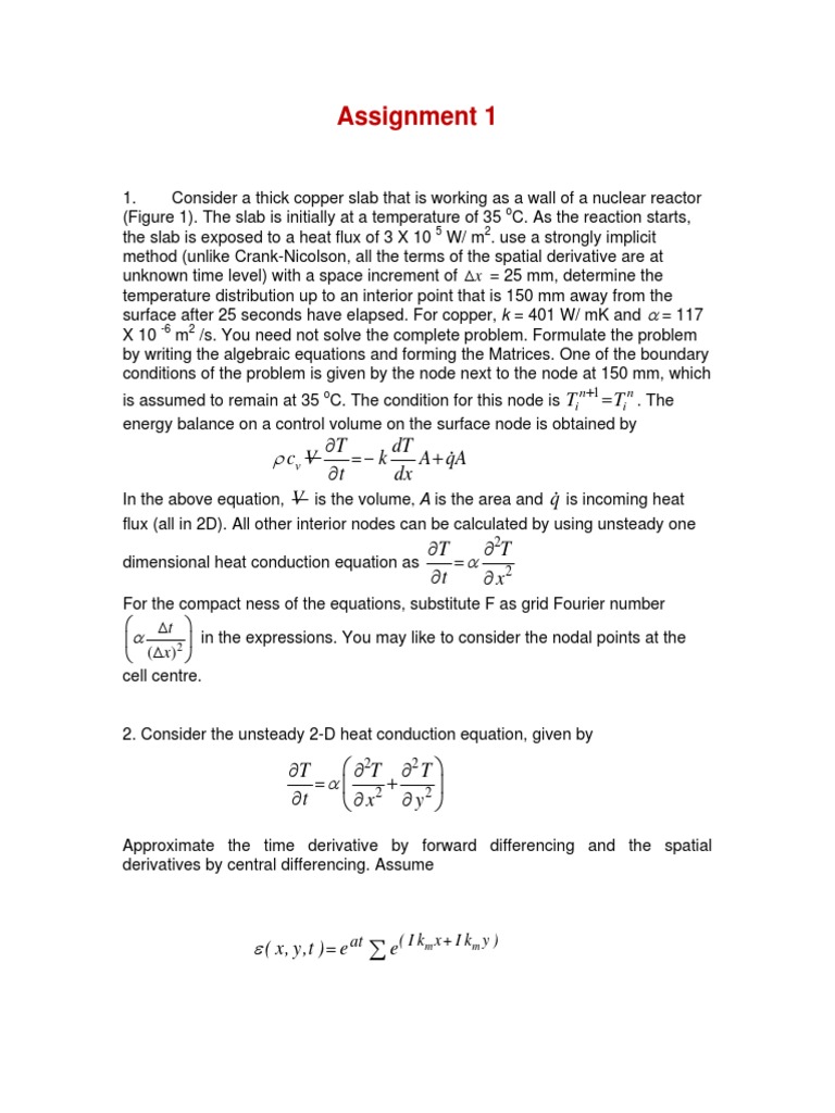 Assignment 1 | PDF | Equations | Heat