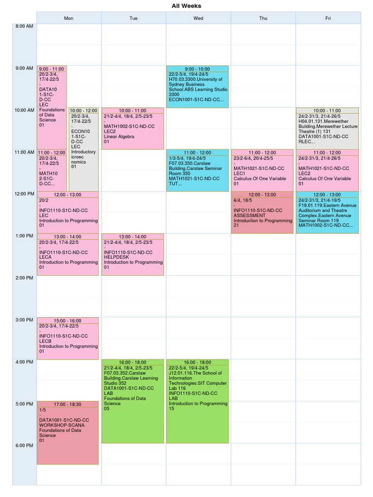 Weekly Timetable for Courses in Data Science, Economics, Math, and ...