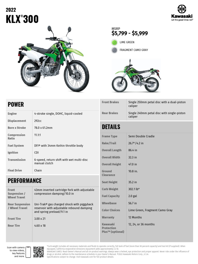 2022 klx300 en Us Spec Sheet | PDF