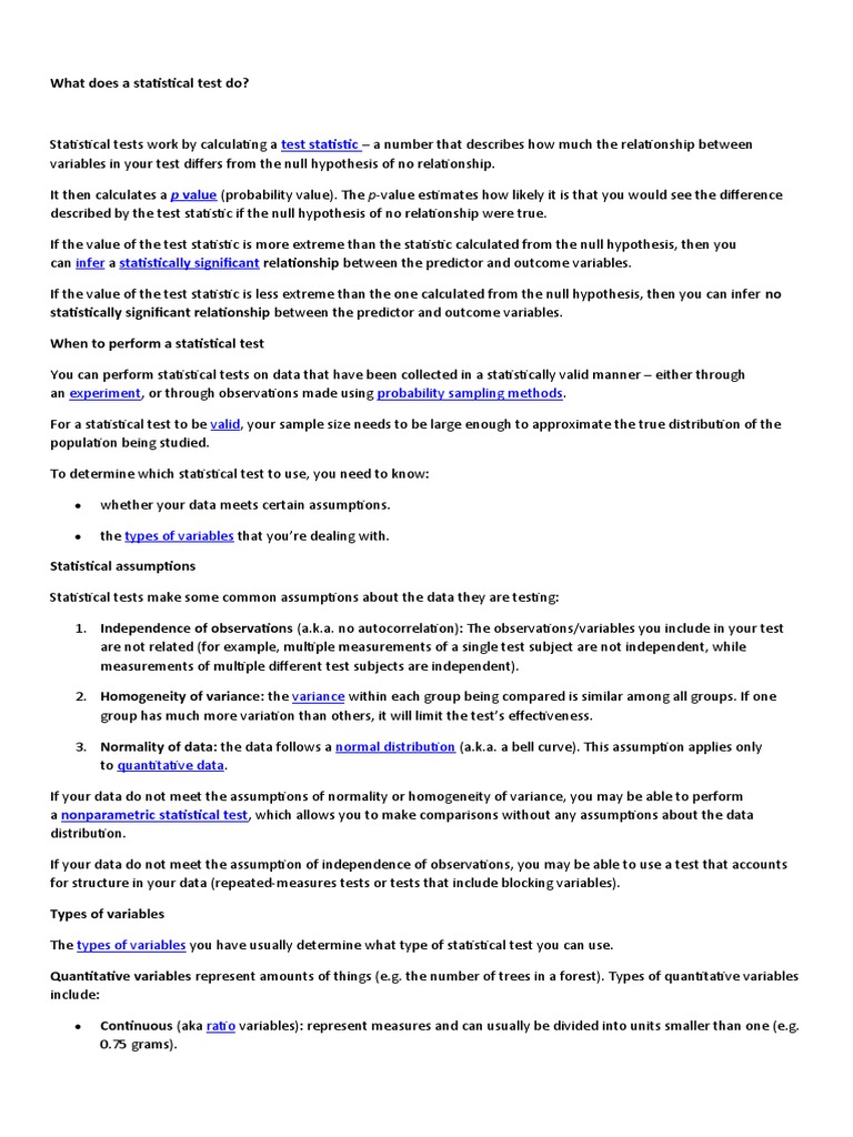 What Does A Statistical Test Do | PDF | Statistical Hypothesis Testing ...