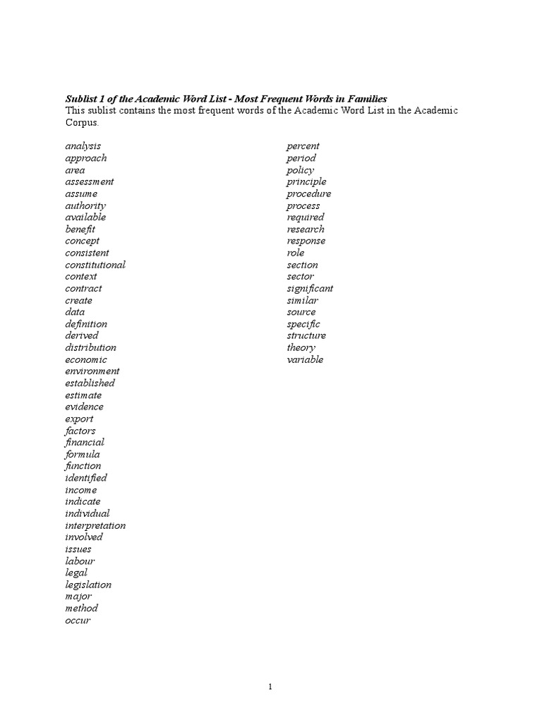 Academic Word List 1 | PDF