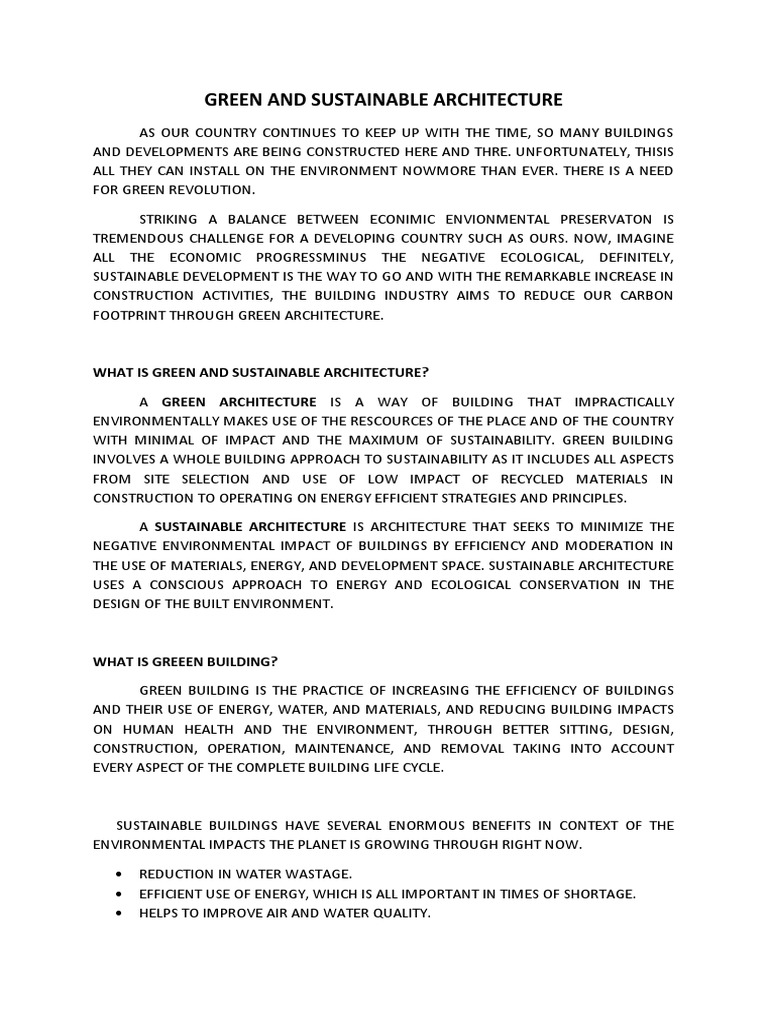 Green and Sustainable Architecture | PDF | Green Building | Sustainable ...