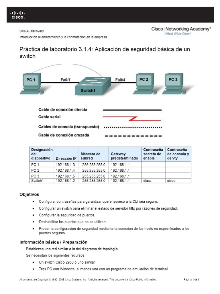 Ejercicio Clase 1 Aplicación de Seguridad Básica de Un Switch | PDF