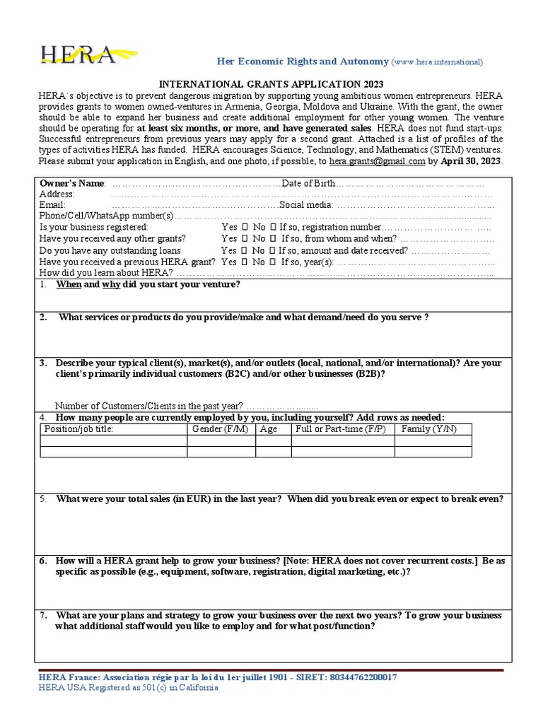 HERA Application Form 2023 | PDF | Economies