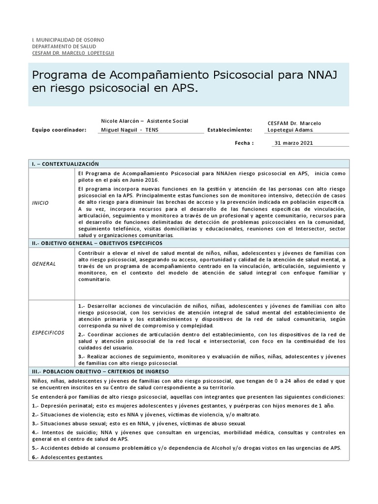 Acompañamiento Psicosocial | PDF | Salud mental | Adolescencia
