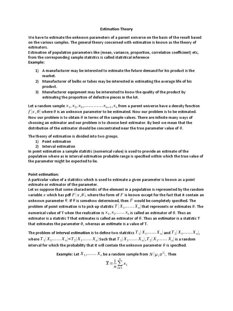 Estimation Theory: x, x, x ,…… ……x ,x f x,θ θ θ θ | Download Free PDF | Estimator | Statistical ...