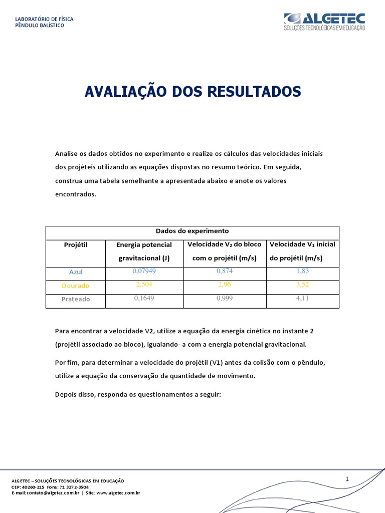 Laboratorio de Fisica - Pendulo Balistico | PDF | Pêndulo | Massa