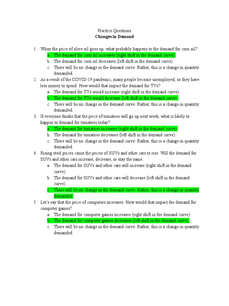 Demand Shift Practice Questions | PDF