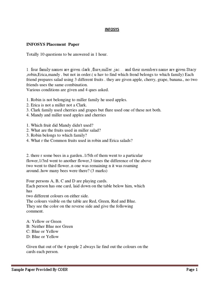 INFOSYS Placement Paper | PDF | Nature | Leisure