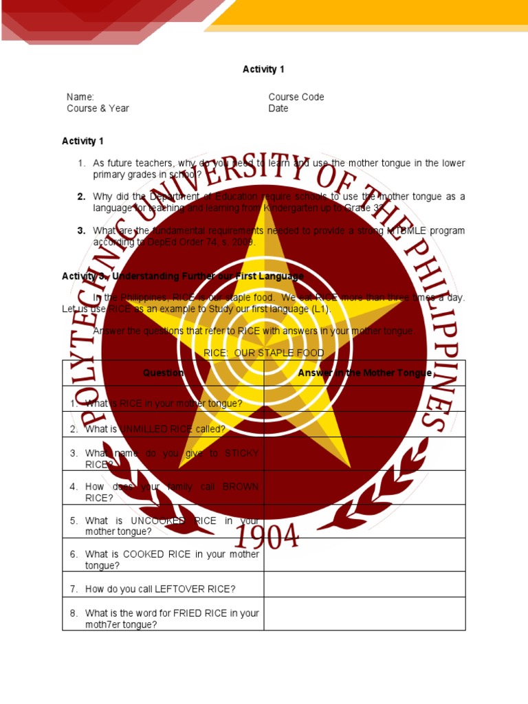 Kristine - Joy - Camba - Module 1 Activity | PDF | Rice | First Language