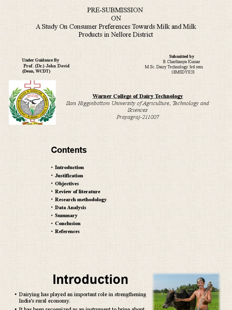 Pre-Submission ON A Study On Consumer Preferences Towards Milk and Milk ...