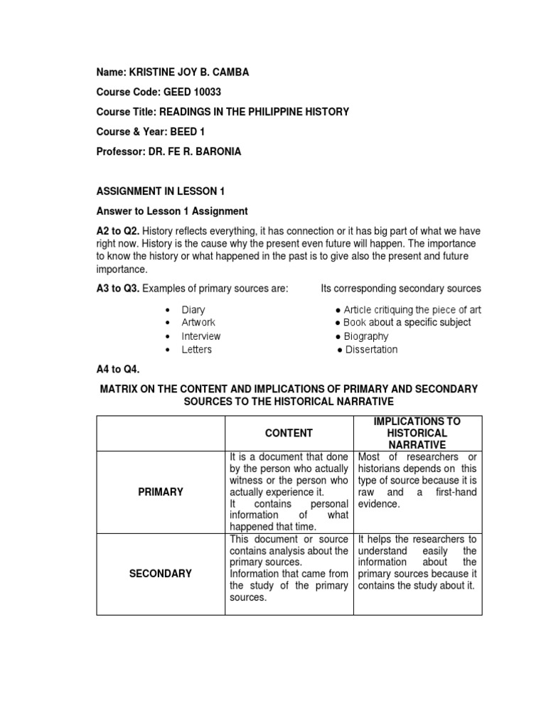 Camba, Kristine Joy GEED 10033 Readings in The Philippine History ...