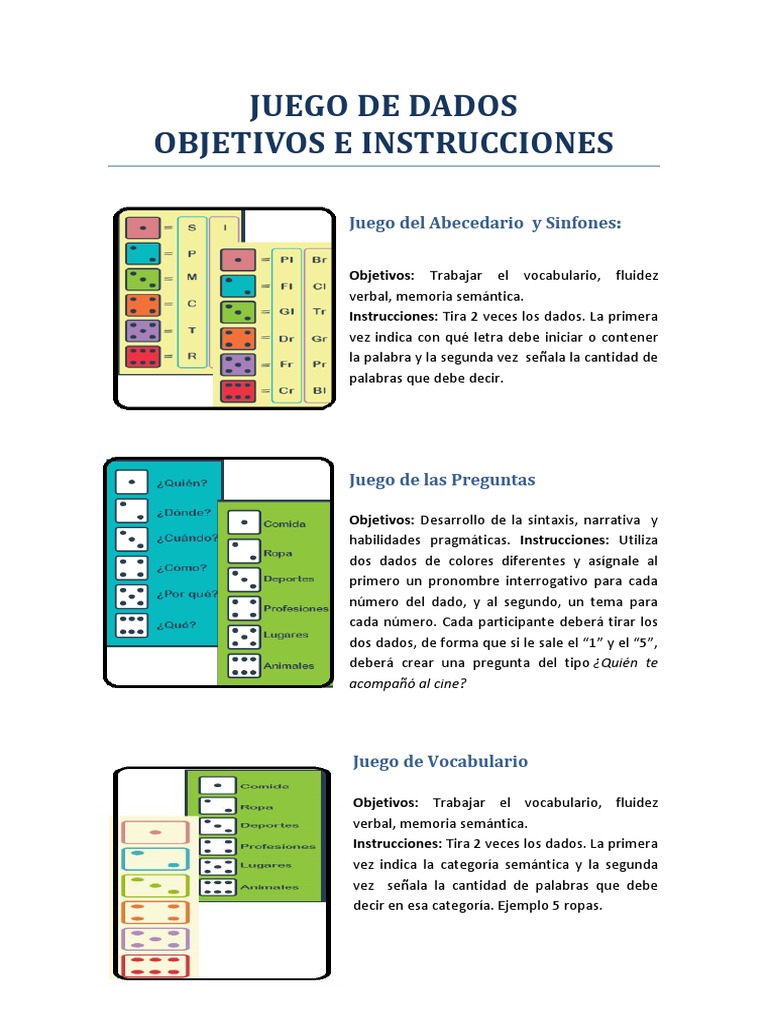JUEGO DE DADOS Objetivos e Instrucciones | PDF