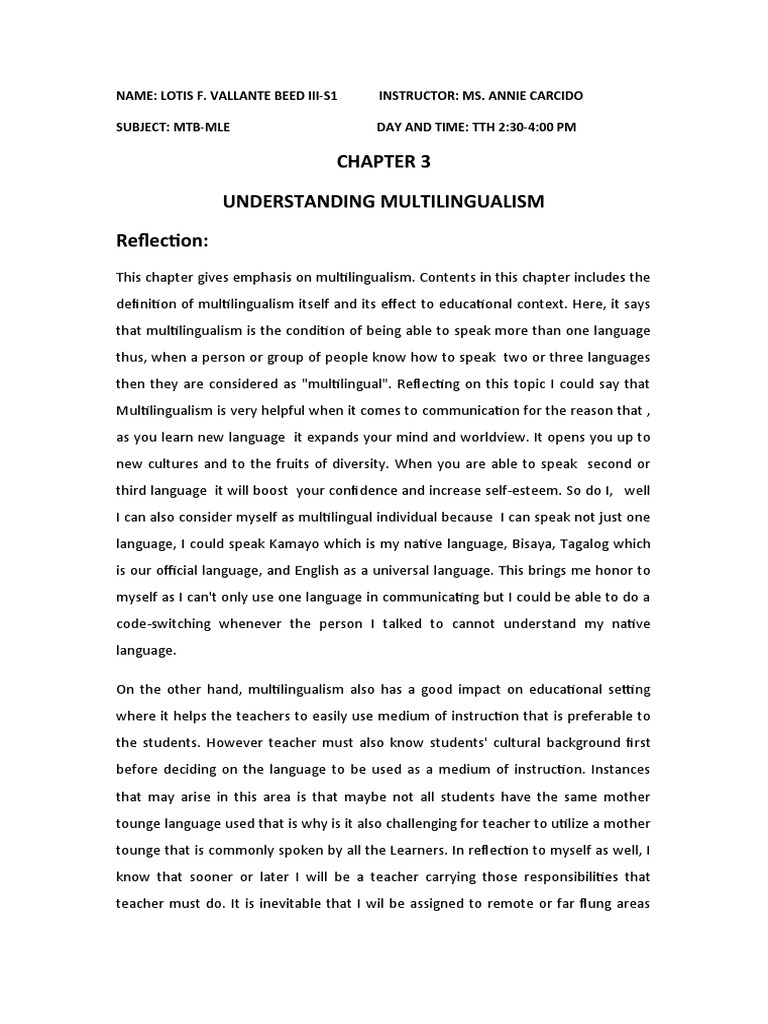 REFLECTION | PDF | Multilingualism | Learning