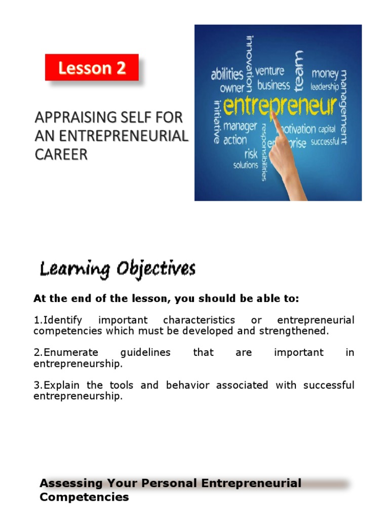 Lesson 2 - PH Marketing - Appraising Self For An Entrepreneurial Career ...