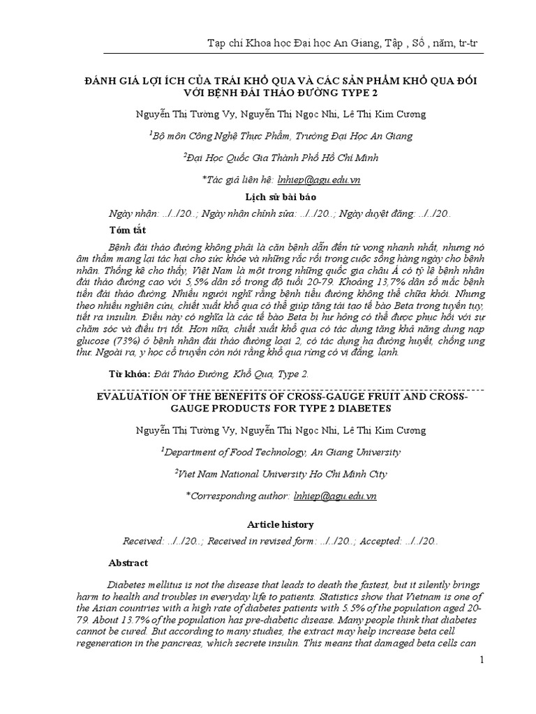 ĐÁNH GIÁ LỢI ÍCH CỦA TRÁI KHỔ QUA VÀ CÁC SẢN PHẨM KHỔ QUA ĐỐI VỚI BỆNH ĐÁI THÁO ĐƯỜNG TYPE 2 | PDF