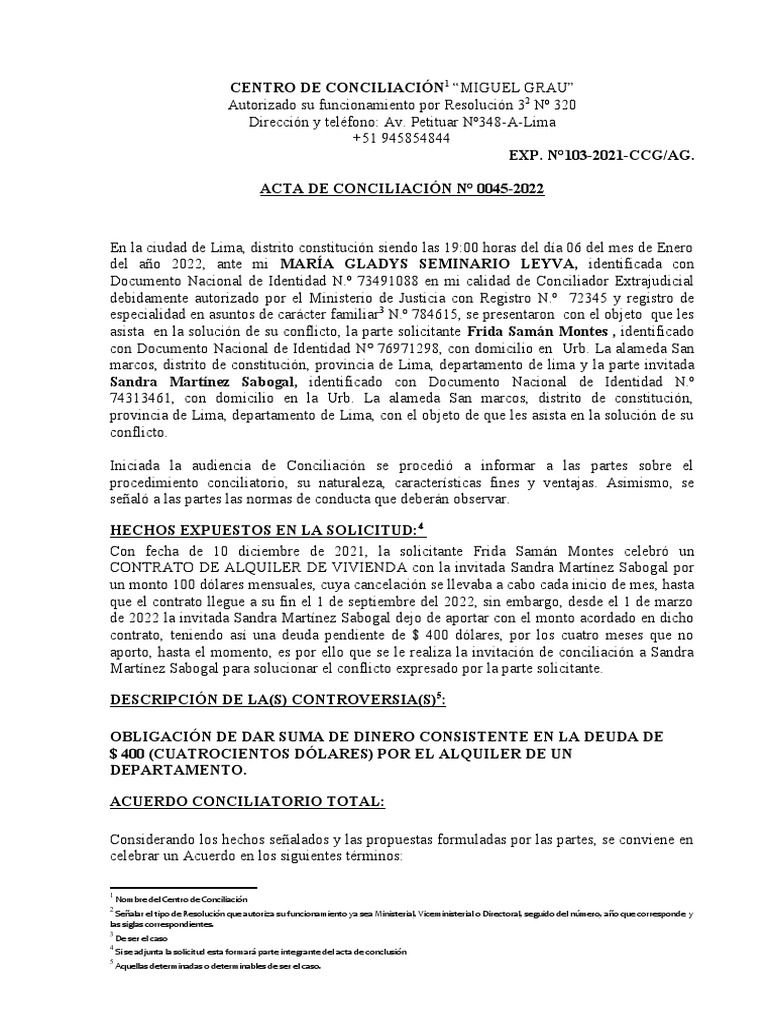 Acuerdos Realizados en La Audiencia. | PDF