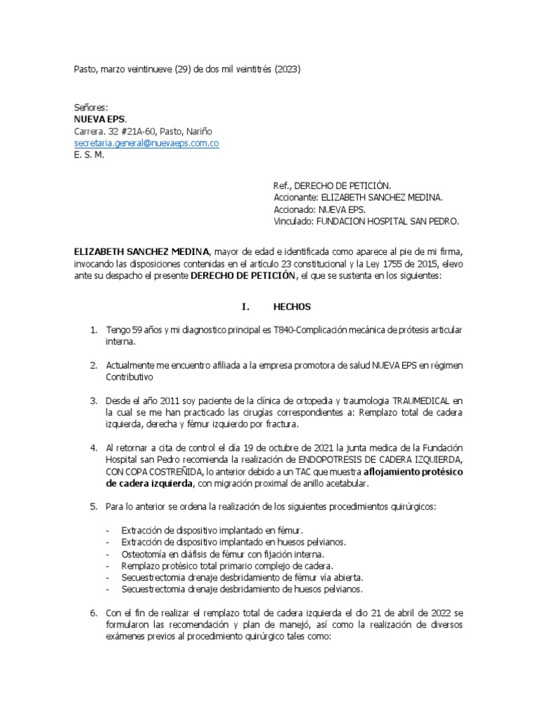Derecho de Peticion Nueva Eps | PDF | Cirugía | Ct Scan