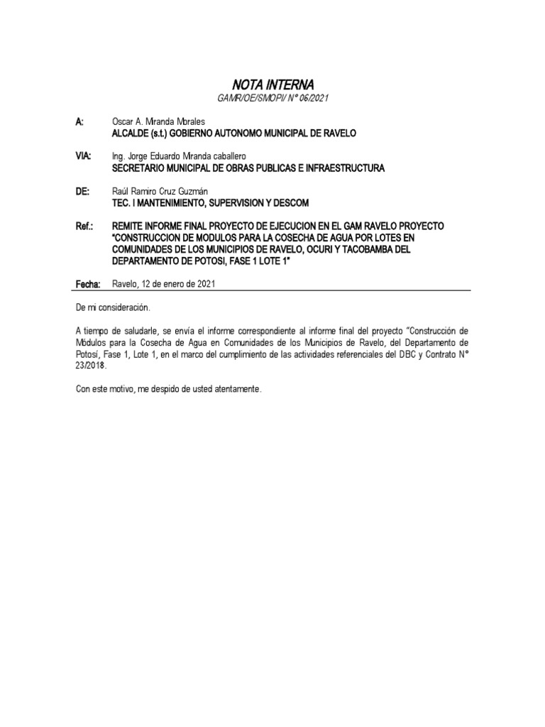 Nota Interna: GAMR/OE/SMOPI/ #06/2021 | PDF | Tecnologías de gas ...