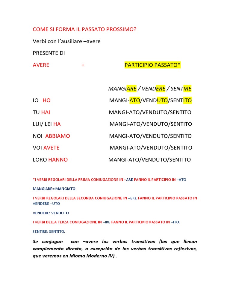 Come Si Forma Il Passato Prossimo | PDF