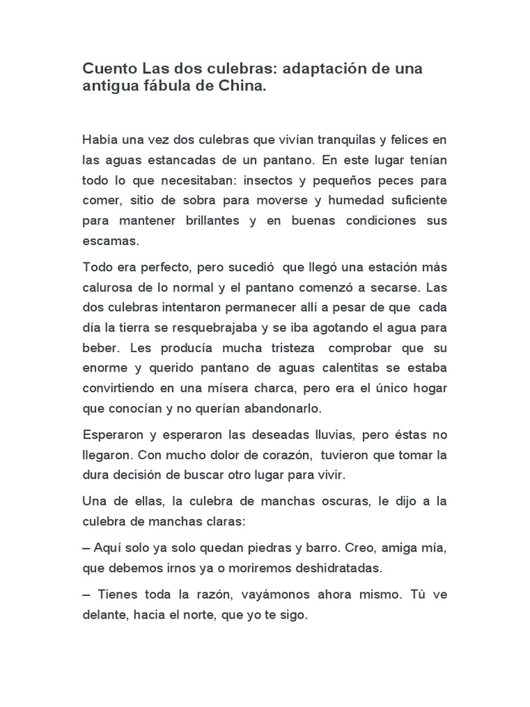 Cuento Las Dos Culebras | PDF | Serpiente