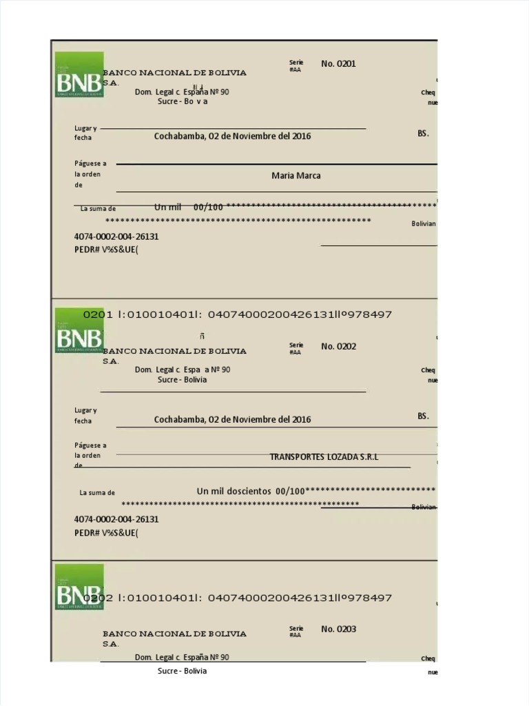 PDF Cheque 4 | PDF | Bolivia | Empresas de servicios financieros