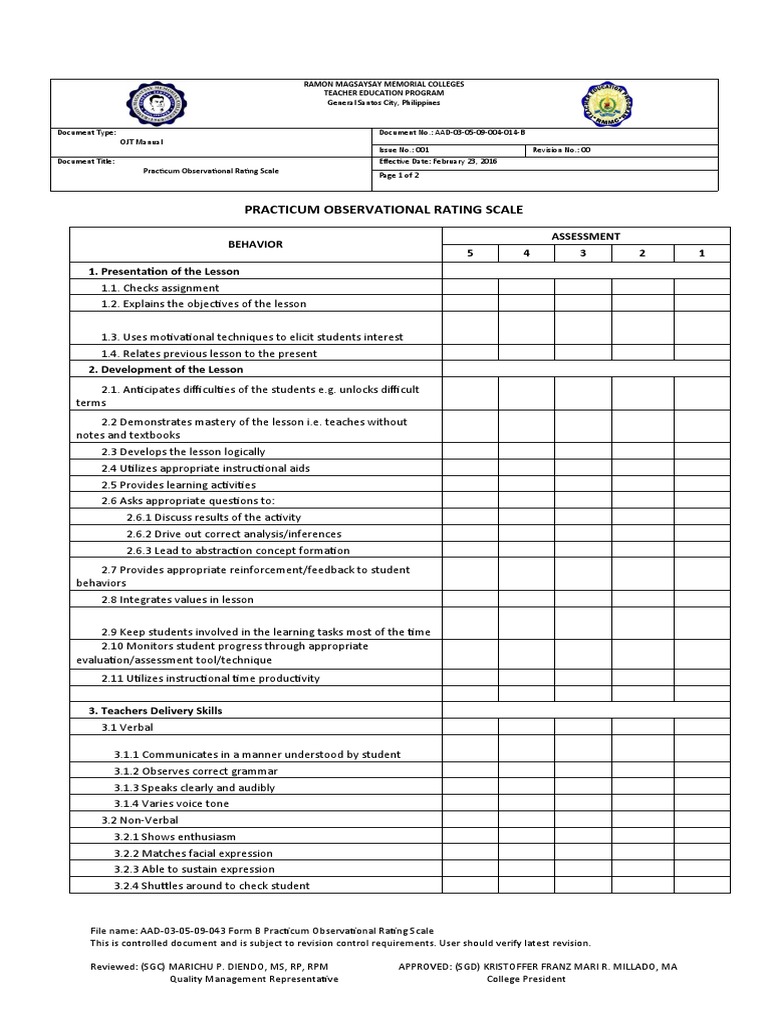 OJT Rating Sheet Long Size 1 | PDF
