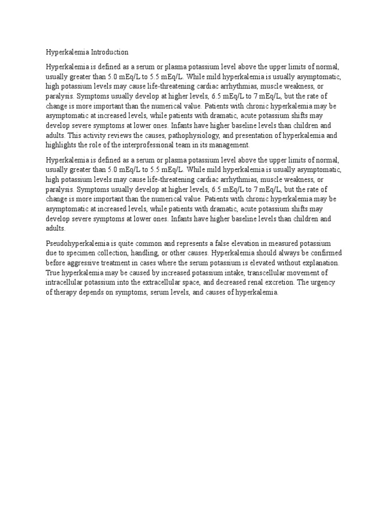 Hyperkalemia Introduction | PDF