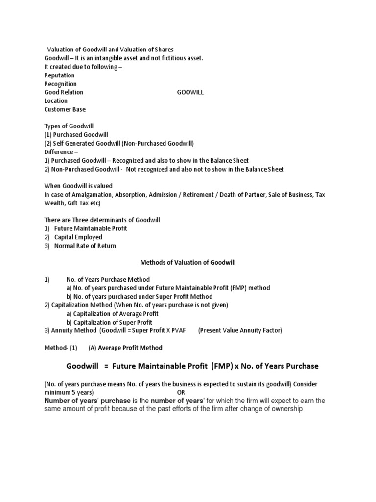 Class Notes On Valuation of Goodwill and Valuation of Shares | PDF ...