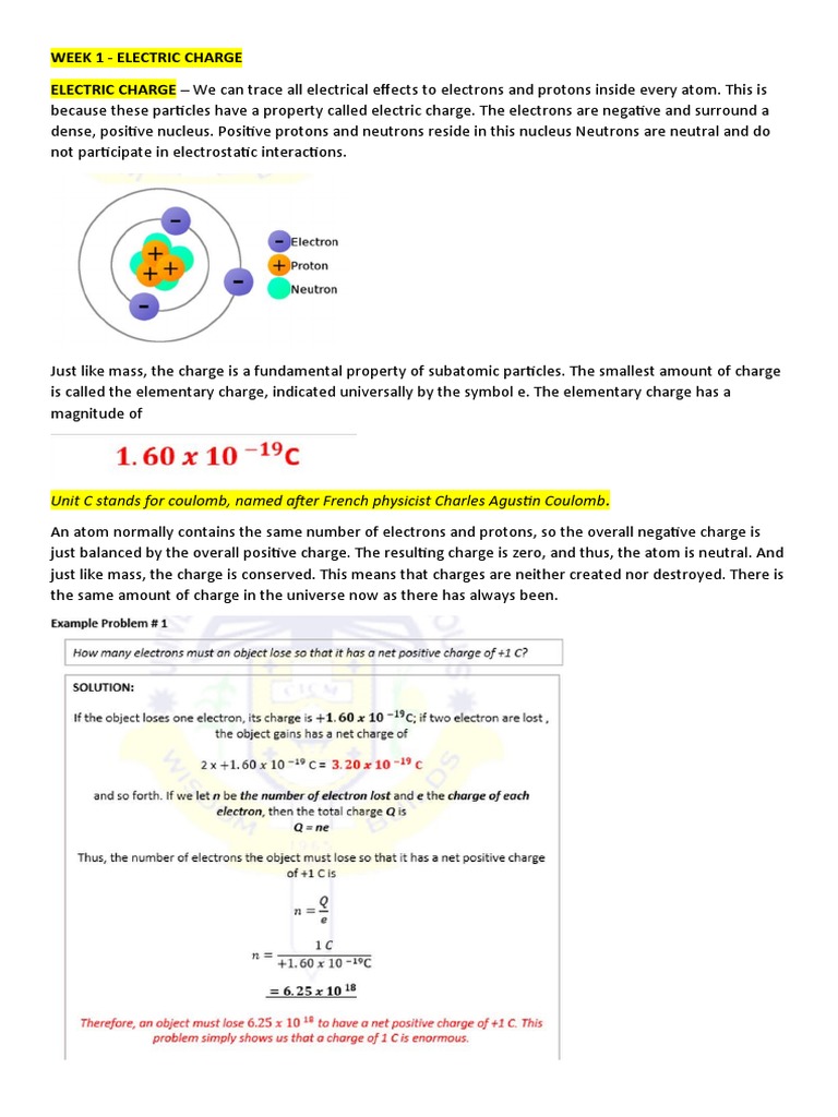 Week 1 - Electric Charge ELECTRIC CHARGE - We Can Trace All Electrical ...