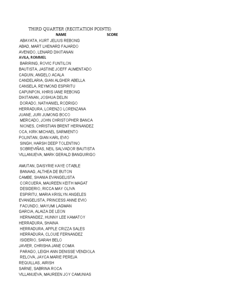 Recitation Points 3RD Quarter File | PDF