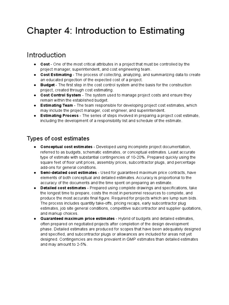 Chapter 4 - Introduction To Estimating | PDF | Business