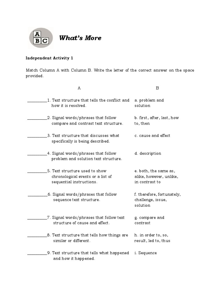 Matching Text Structures and Signal Words | PDF