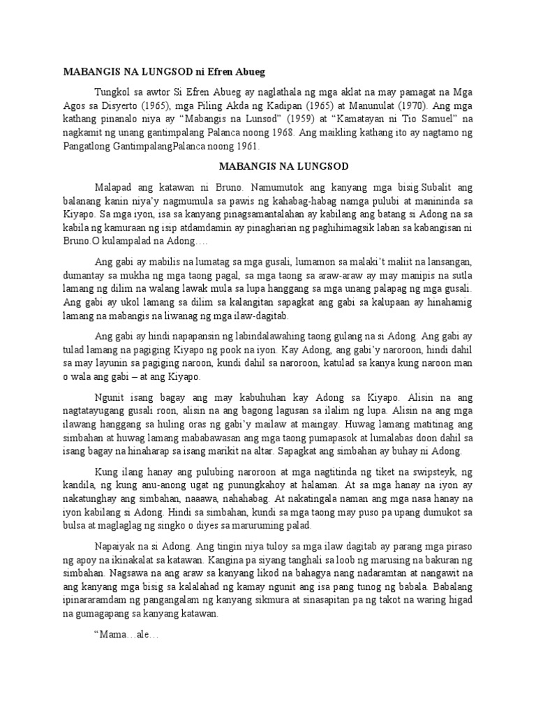 Mabangis Na Lungsod Ni Efren Abueg | PDF