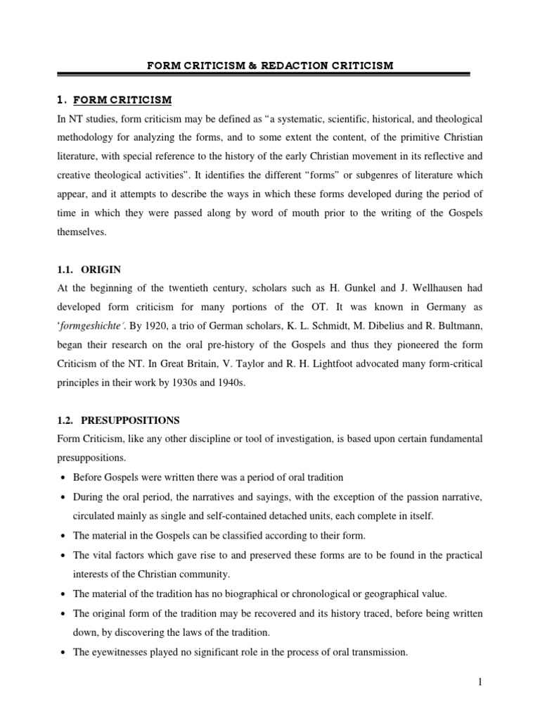Form Criticism & Redaction Criticism | PDF | Biblical Criticism | Gospels