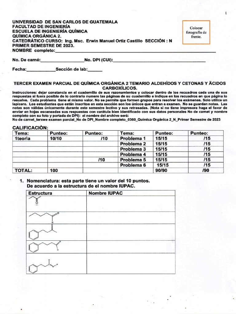 Tercer Examen Parcial de Química Orgánica 2 N 17042023 | PDF