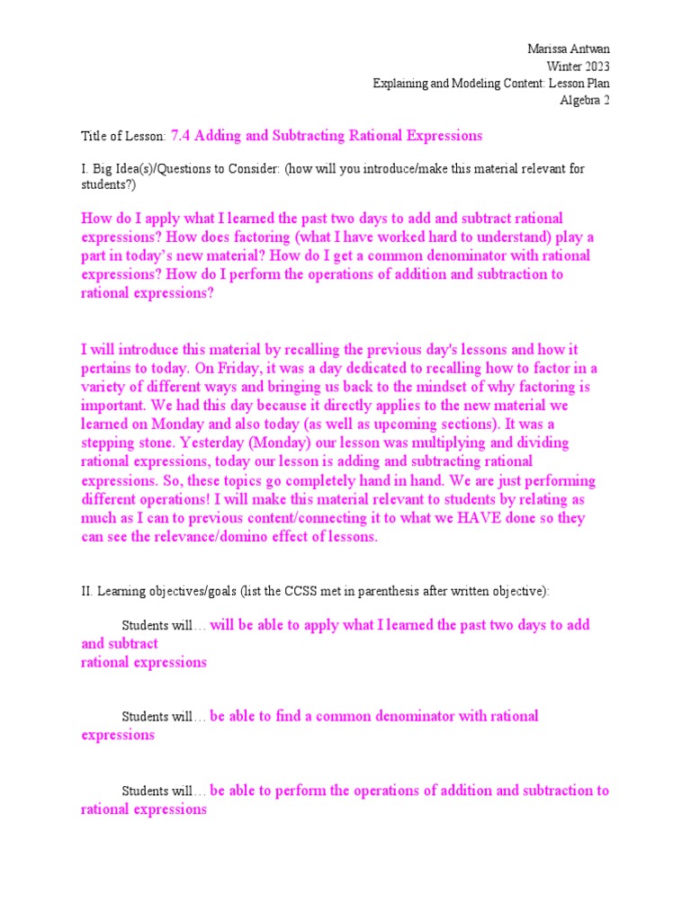 Explaining and Modeling Content Lesson Plan 1 | PDF | Factorization ...