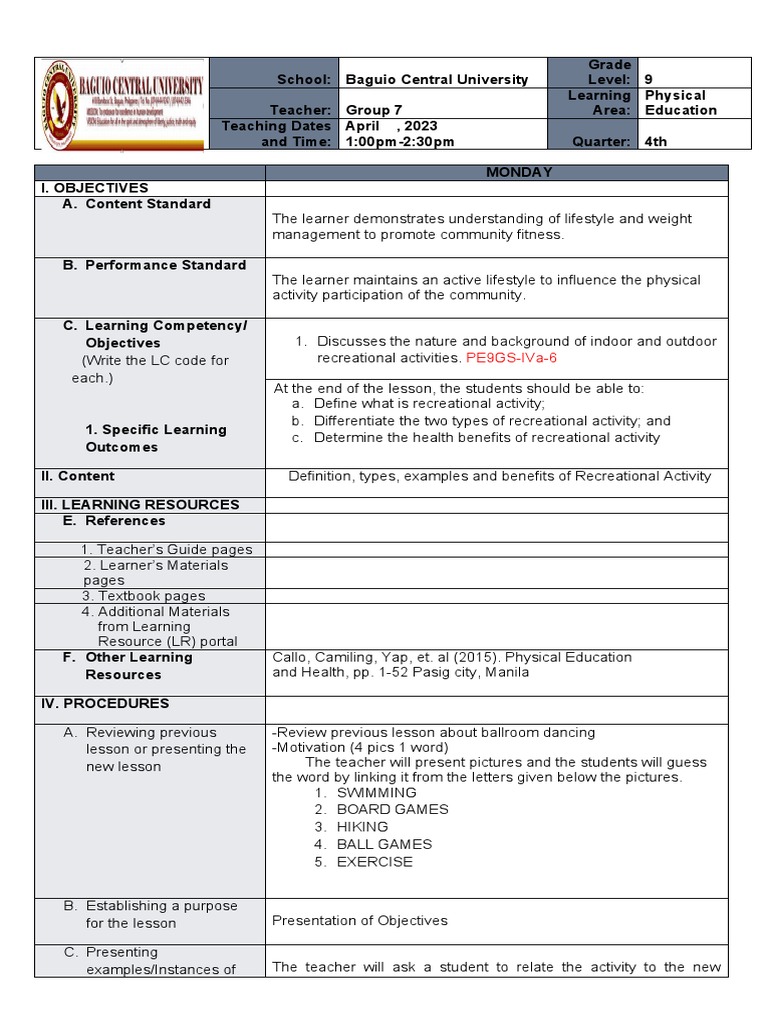Group 7 Lesson Plan | Download Free PDF | Cognition | Learning