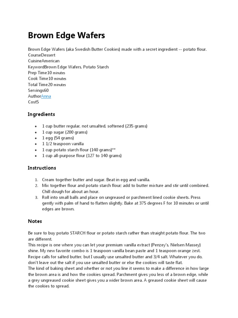 Brown Edge Wafers - Original NABISCO Recipe | PDF