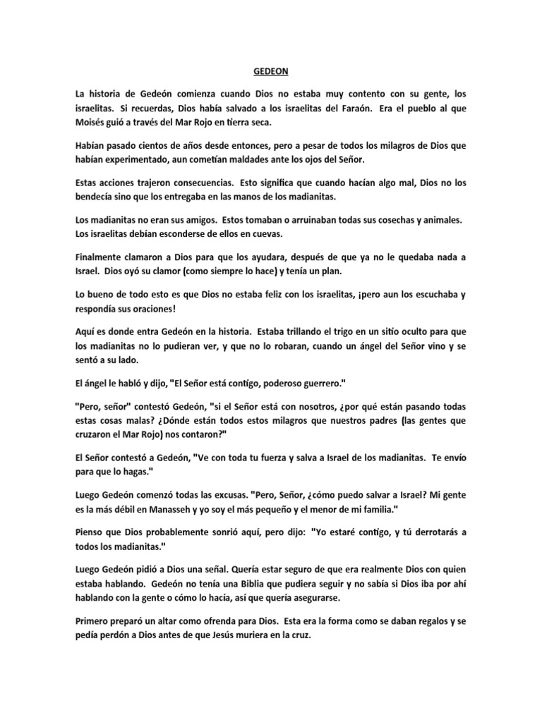 La historia de Gedeón y su valentía | PDF | Dios