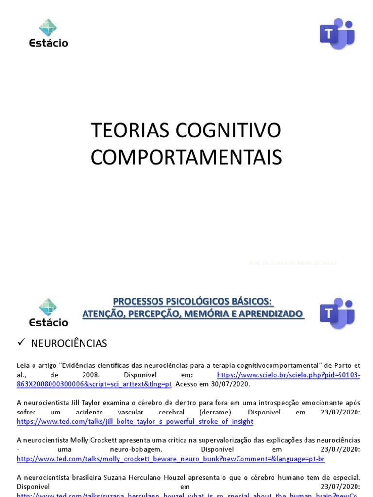 Aulas 1 E 2 Processos Psicológicos Básicos Atenção Percepção