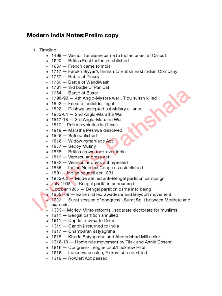 Modern History Timeline | PDF | Partition Of India | Independence Movements