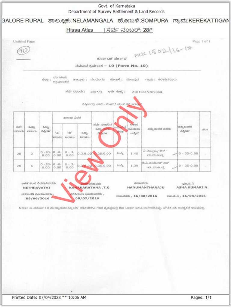 Form No. 10 of Survey 28 | PDF