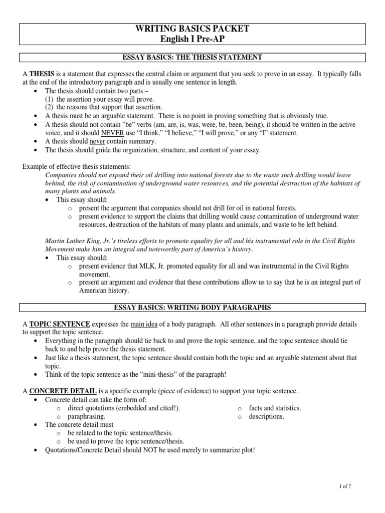 Writing Basics Packet - English I Pre-Ap | PDF | Comma | Syntax