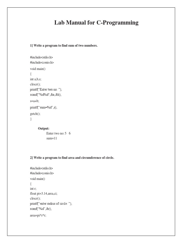 Lab Manual For C-Programming | PDF | Computer Programming | Computing