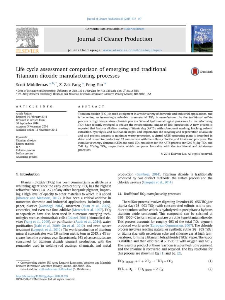 Life Cycle Assessment Comparison of Emerging and Traditional Titanium ...